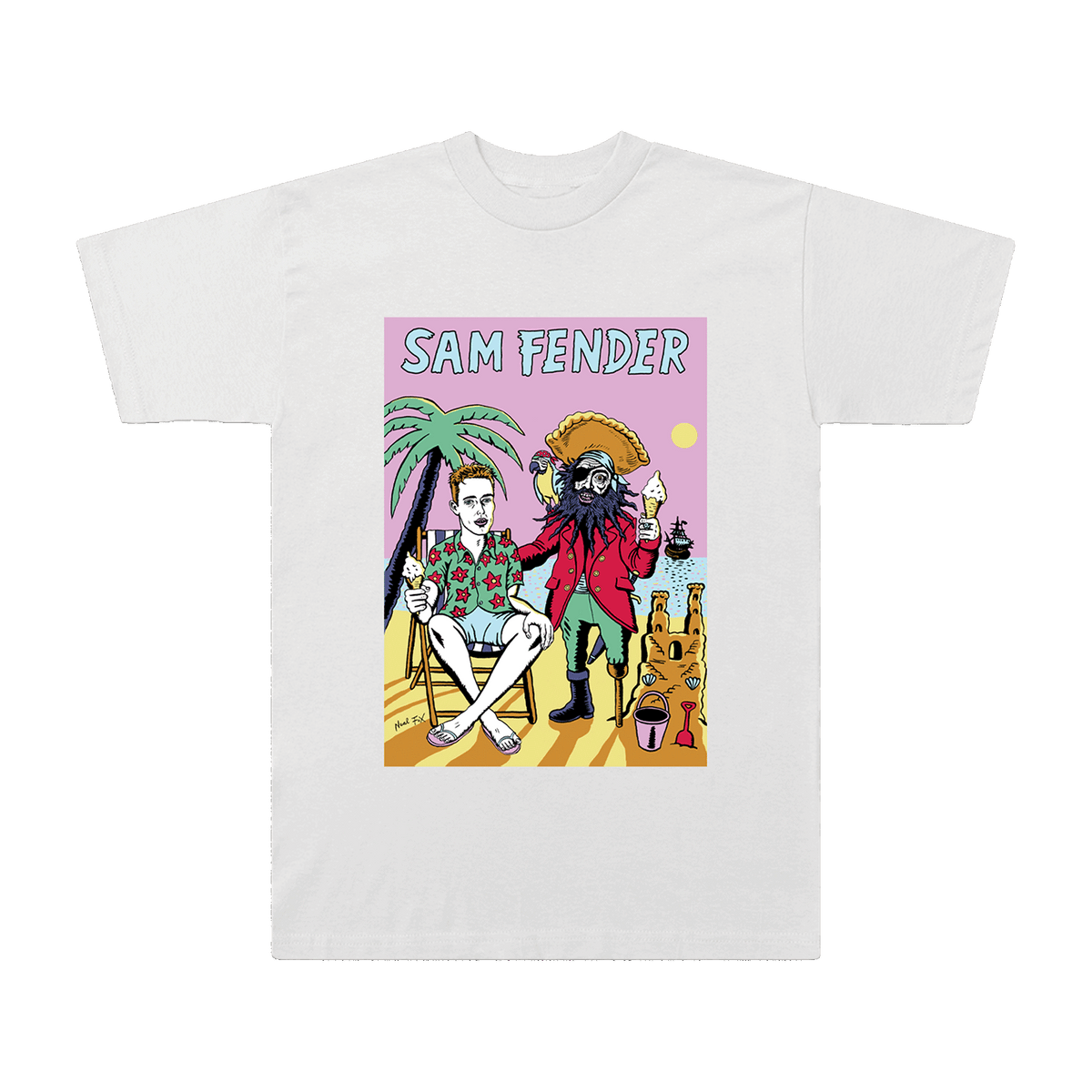 Sam Fender Beach Pirate T-Shirt White - Sam Fender